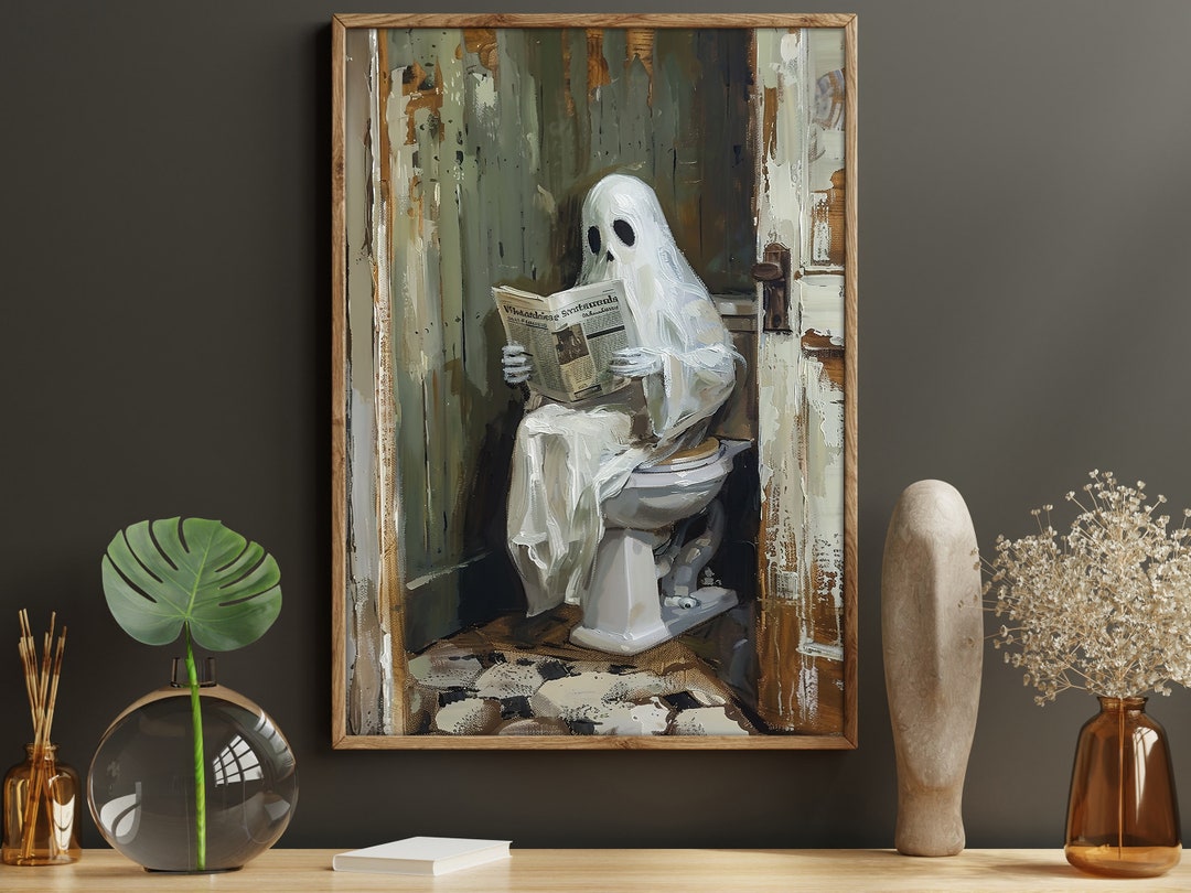 Ghost in Toilet Painting: Spooky Halloween Wall Art - Etsy