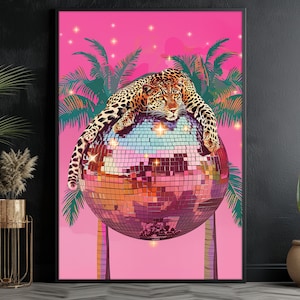 Leopard on Disco Ball Art Print: Funny Animal Wall Decor - Etsy