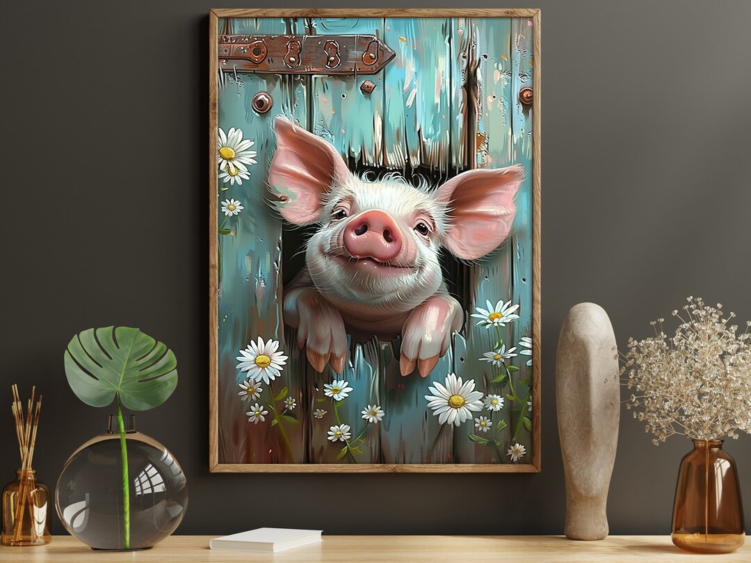 Funny Pig Oil Painting, Pig Print, Pig Canvas Print, Animals Poster ...