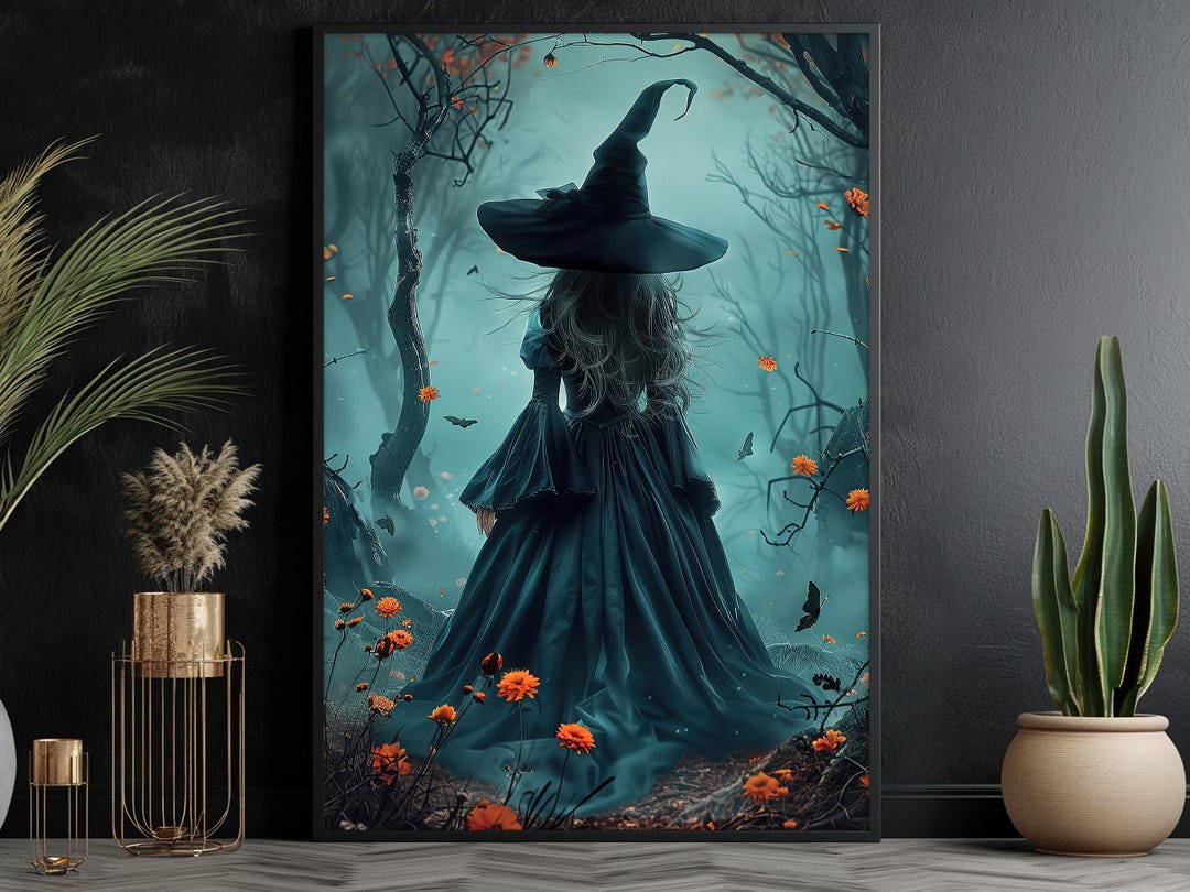 Dark Earth Witch in the Forest Painting, Witch Print, Witchy Canvas ...