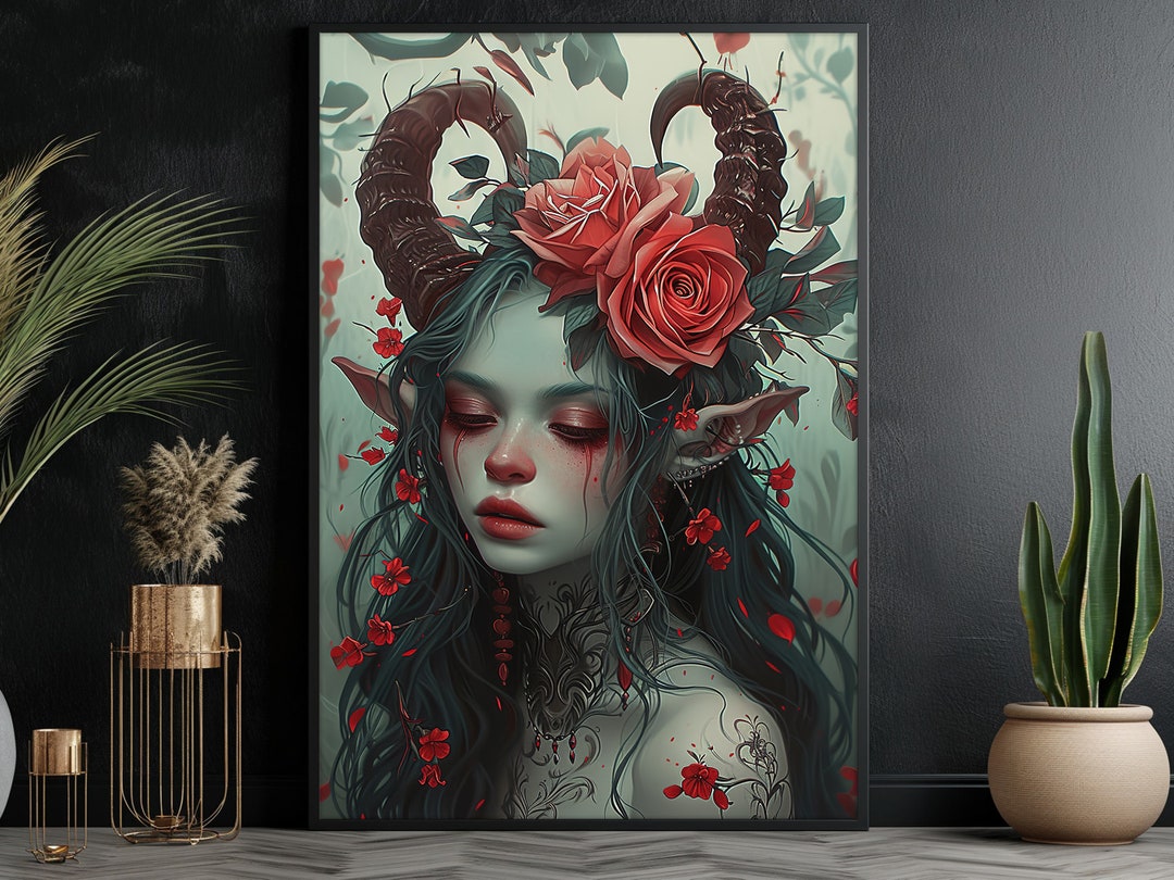 Dark Surreal Elves Painting, Dark Elf Print, Mythical Floral Elves ...