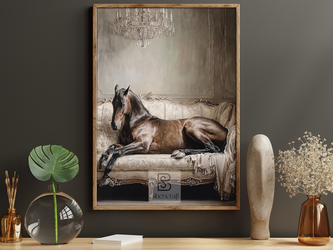 Horse on the Sofa Canvas Print, Cozy Equine Poster Print, Unique Animal ...