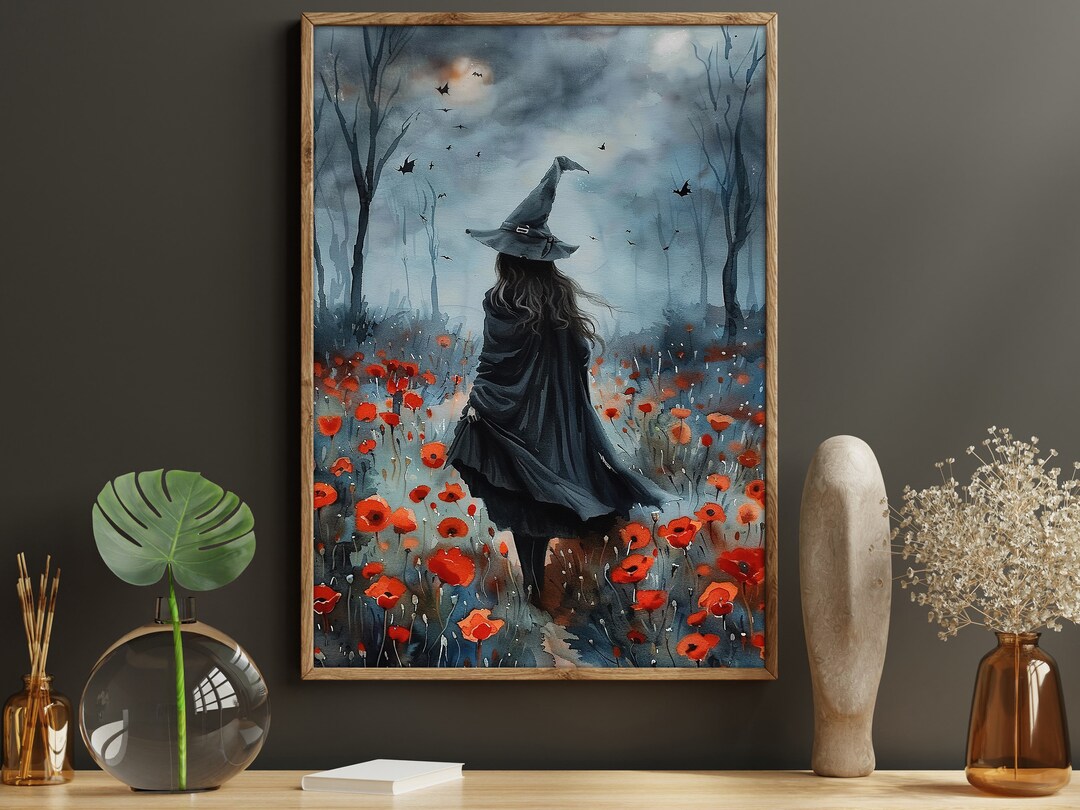 Young Witch in Dark Flower Garden Oil Painting, Witch Print, Witchy ...