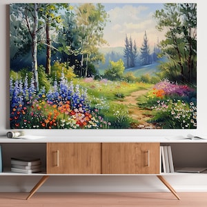 Vintage Flowers Forest Oil Painting, Cottage Flowers Print, Flowers Canvas Print, Forest Poster ...