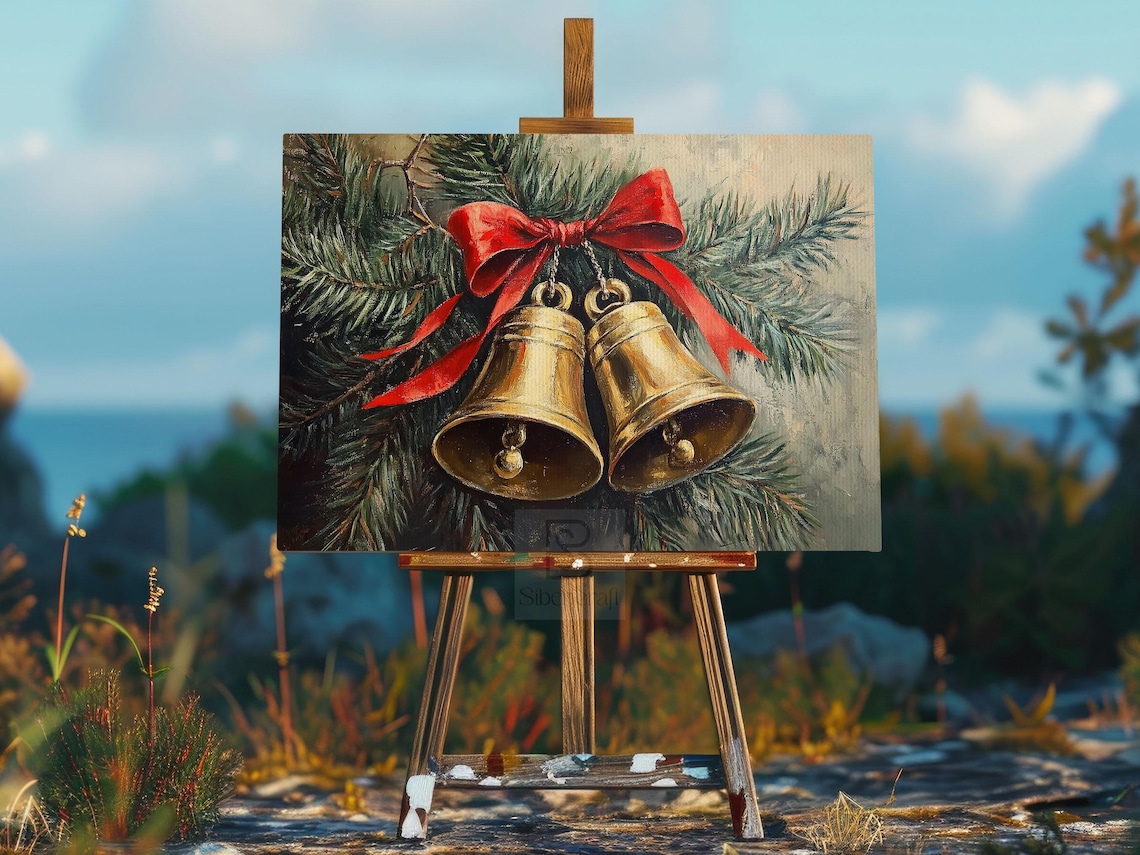 Christmas Bells Canvas Painting: Homely Xmas Wall Art - Etsy