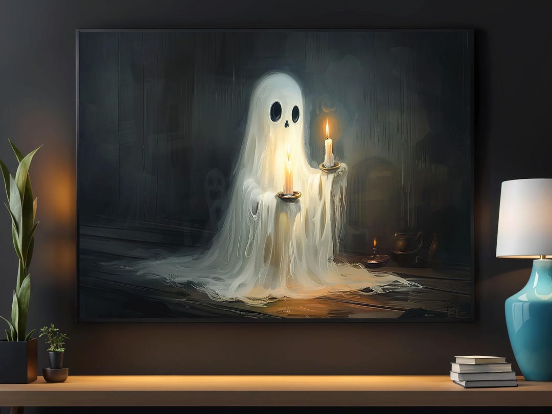 Dark Ghost Hold the Candle Canvas Print, Vintage Ghost Print, Halloween ...