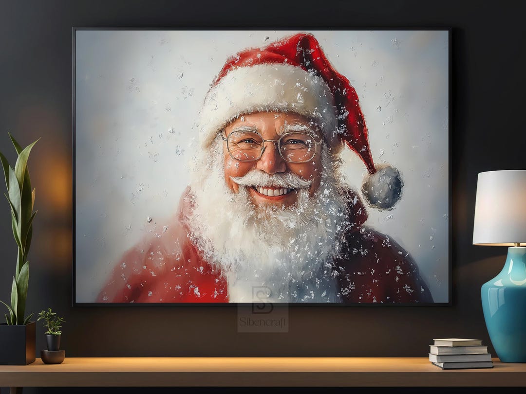 Vintage Santa Portrait Painting, Warm Santa Canvas, Cottage Santa Claus ...