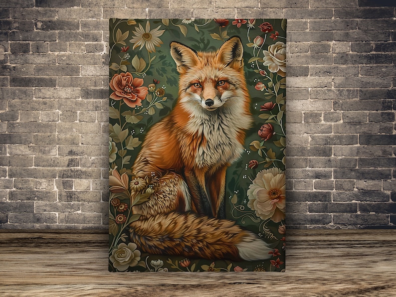 Cottage Fox and Flowers Art Print: Wild Animal Poster - Etsy