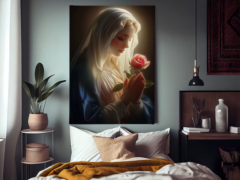 Mother Maria Praying Painting, Virgin Mary Print, Faith Canvas Print ...