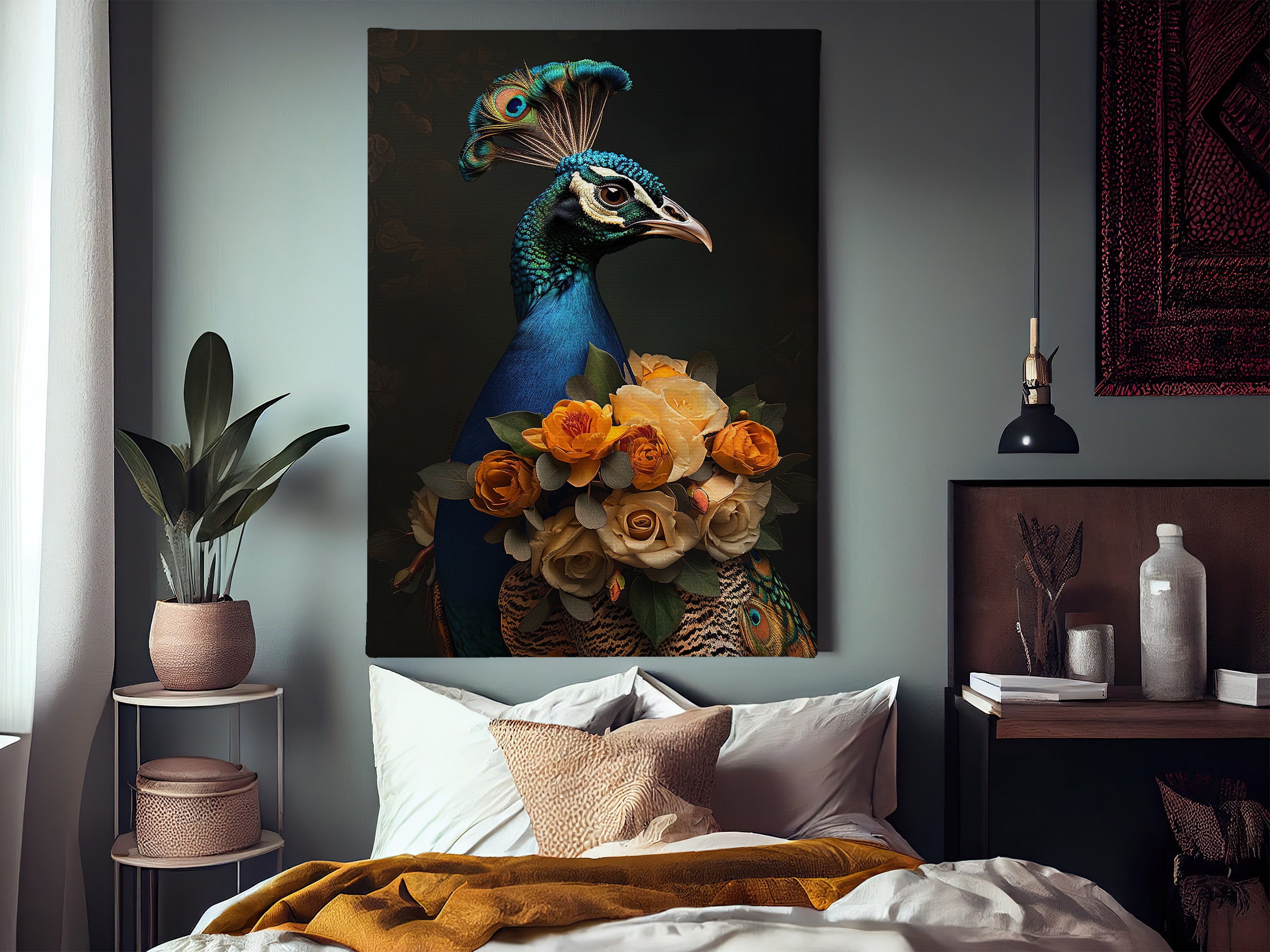 Vintage Peacock Lady Painting, Renaissance Peacock Print, Peacock ...