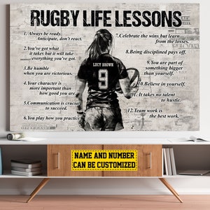 Rugby Life Lessons Personalized Canvas Print, Rugby Poster Print, Rugby ...