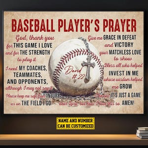 Personalized Baseball Player's Prayer Canvas Print, Softball Gift - Etsy