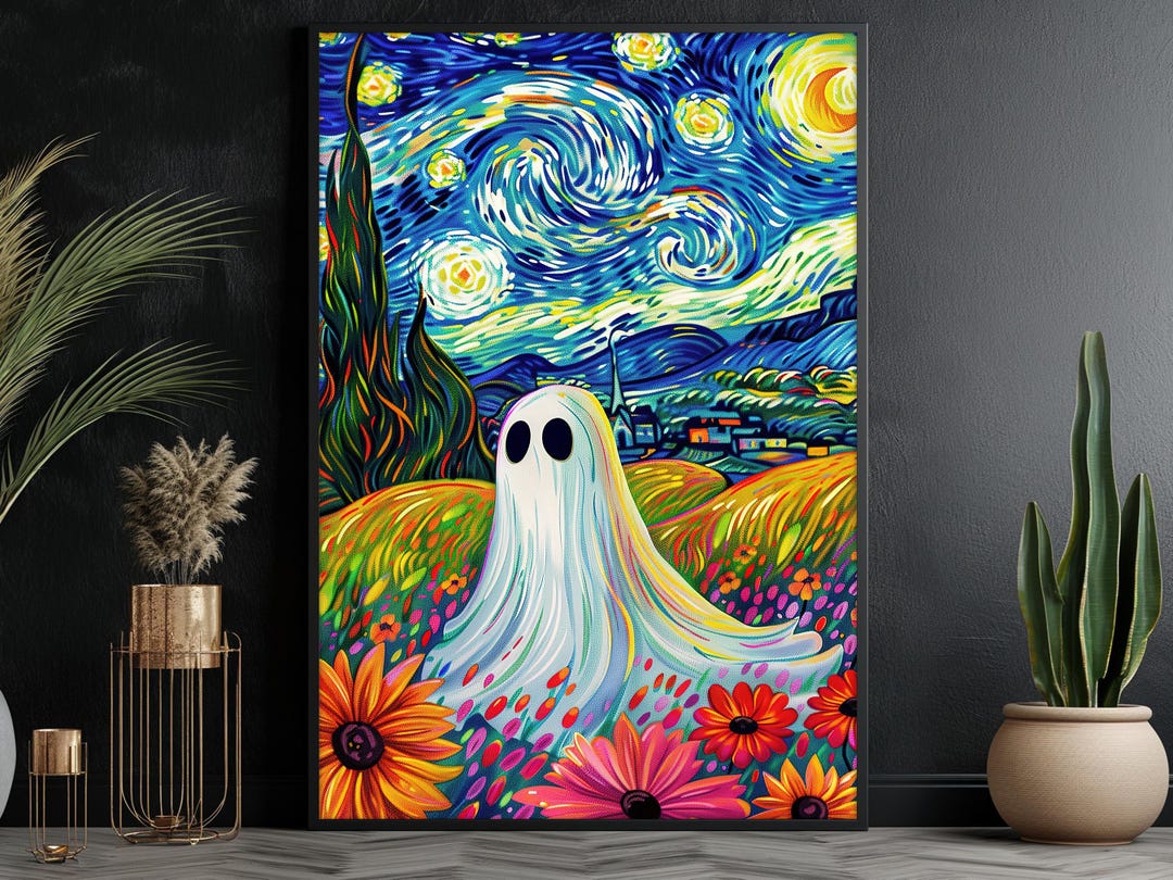 Van Gogh Style Ghost in Flower Field Canvas Print, Halloween Poster ...