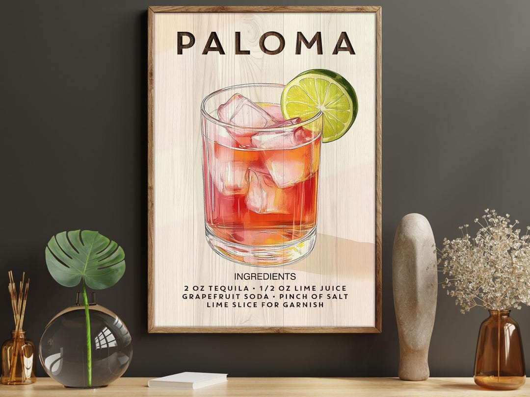 Paloma Cocktail Canvas Print, Alcohol Poster Print, Bar Wall Art Decor ...