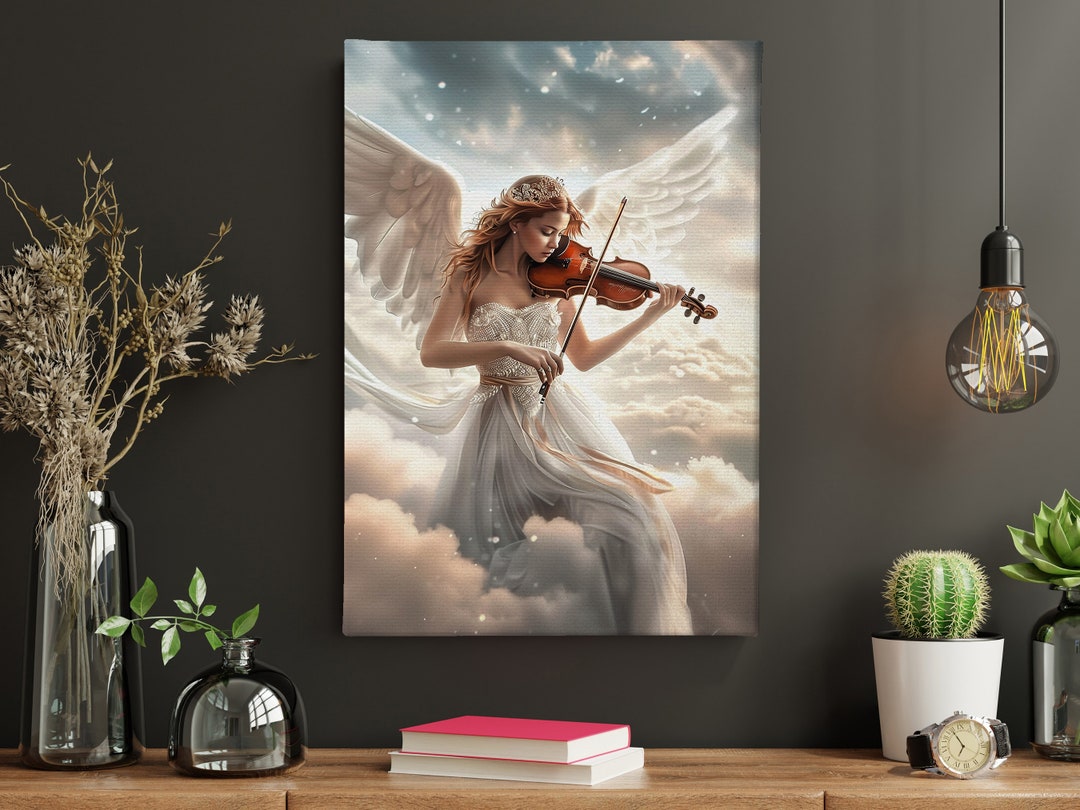 Young Angel Playing Violin Painting, Angel Print, Faith Canvas Print ...