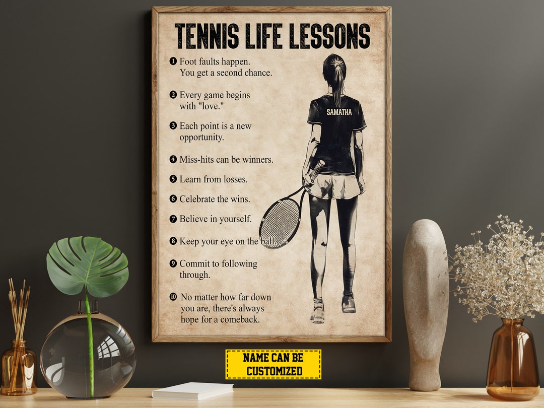 Tennis Life Lessons Personalized Canvas Print, Tennis Poster Print ...
