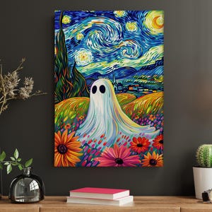 Van Gogh Style Ghost in Flower Field Canvas Print, Halloween Poster ...
