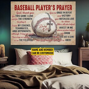 Personalized Baseball Player's Prayer Canvas Print, Softball Gift - Etsy