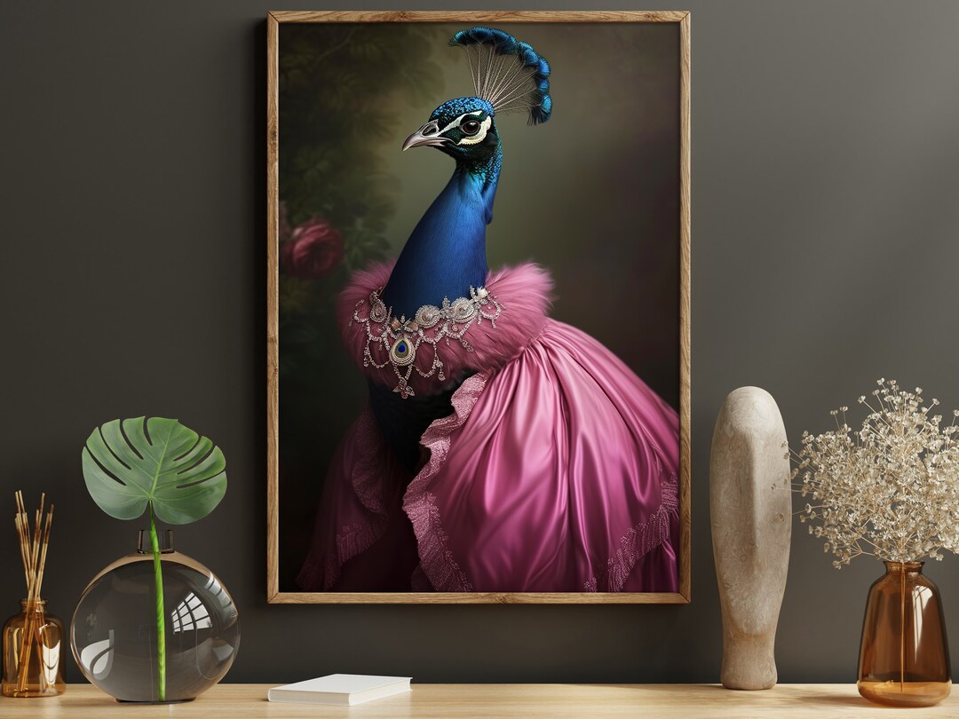 Retro Peacock Lady Painting, Renaissance Peacock Print, Peacock Canvas ...