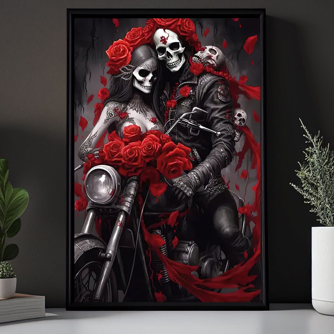 Couple Skull Painting, Couple Skeleton Canvas Print, Couple Skull Art ...