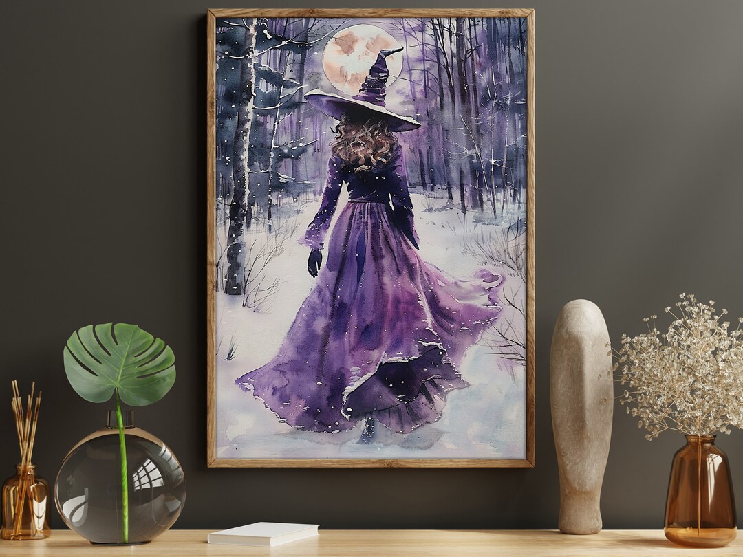 Winter Witch Oil Painting: Forest Scene, Halloween Wall Art - Etsy