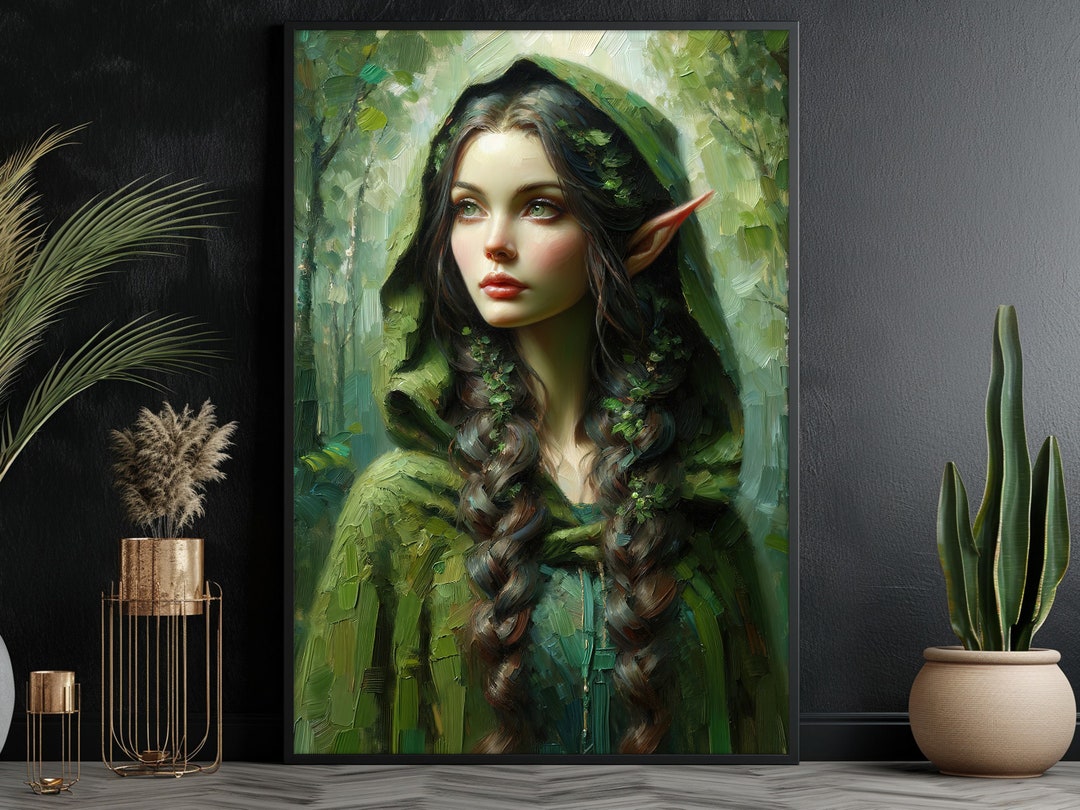 Dark Surreal Elves Painting, Magical Forest Elf Print, Mythical Elves ...