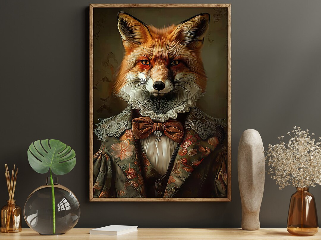 Vintage Renaissance Fox Painting, Retro Fox Print, Cottage Fox Canvas ...