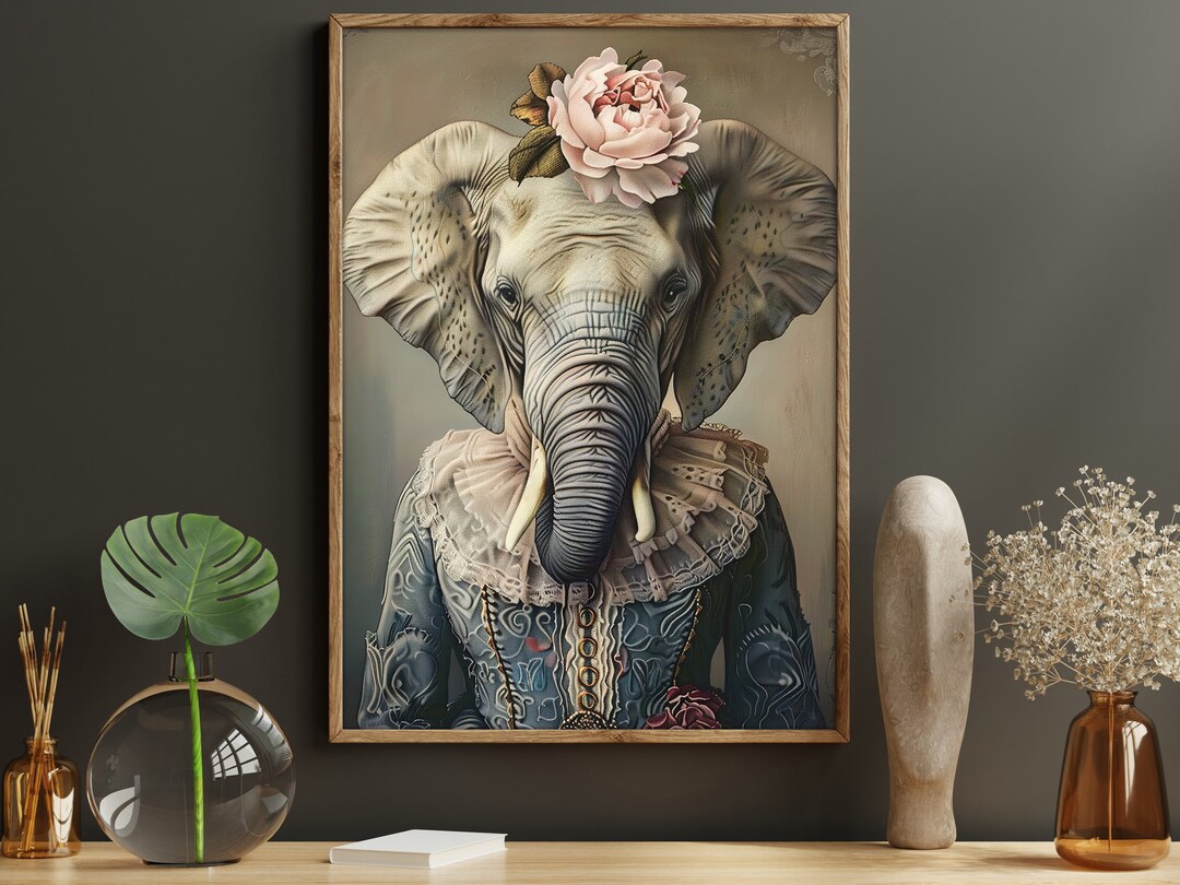 Renaissance Elephant Canvas Print: Retro Animal Wall Art - Etsy