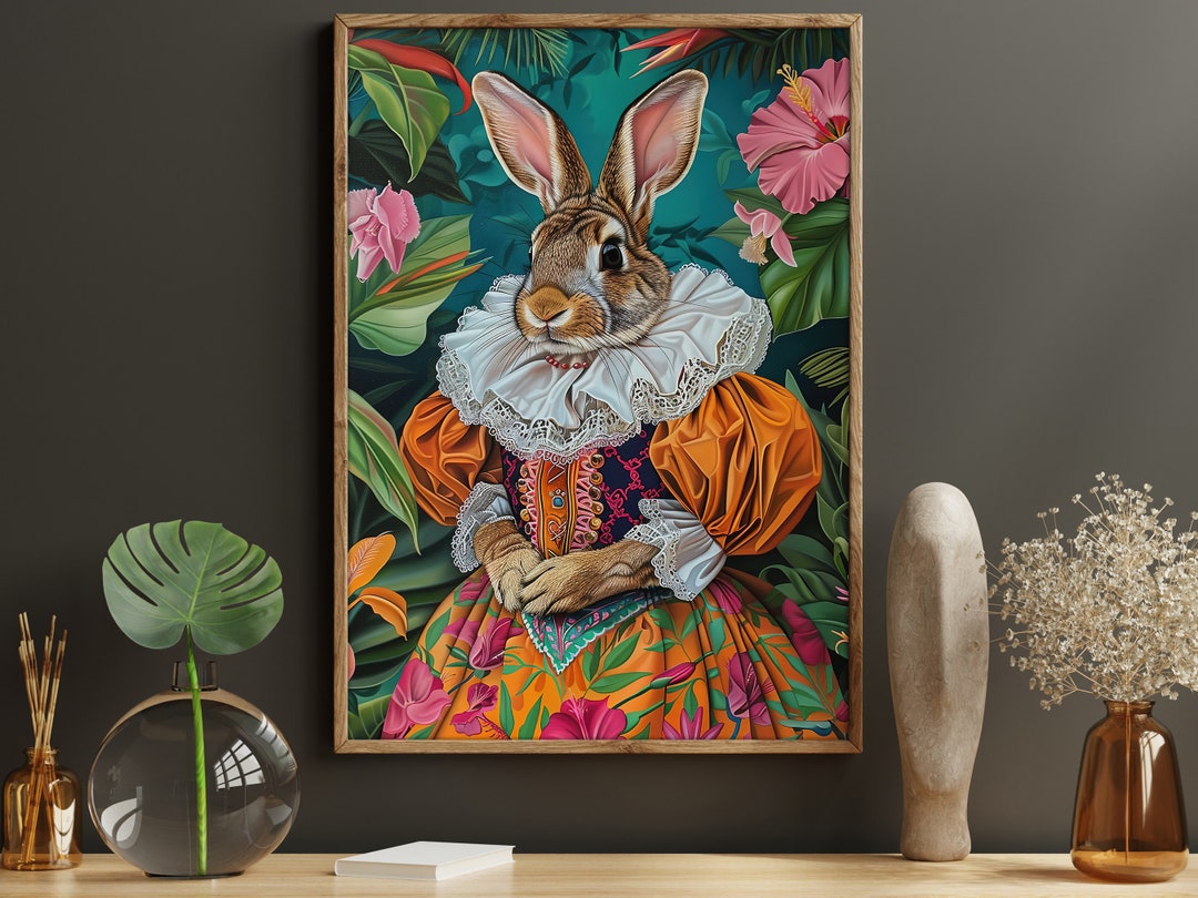 Matisse Maximalist Rabbit Painting, Cottage Rabbit Print, Rabbit Canvas ...