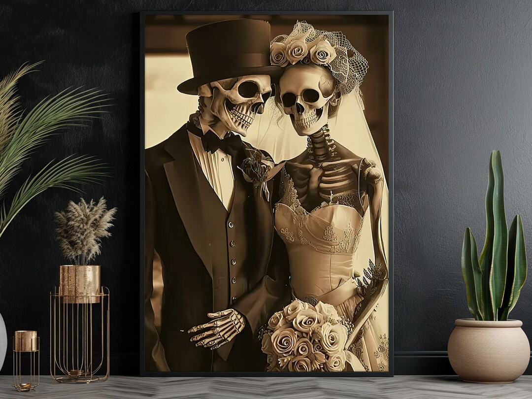 Dark Skull Bride and Groom Painting, Skull Art Print, Gothic Skull ...