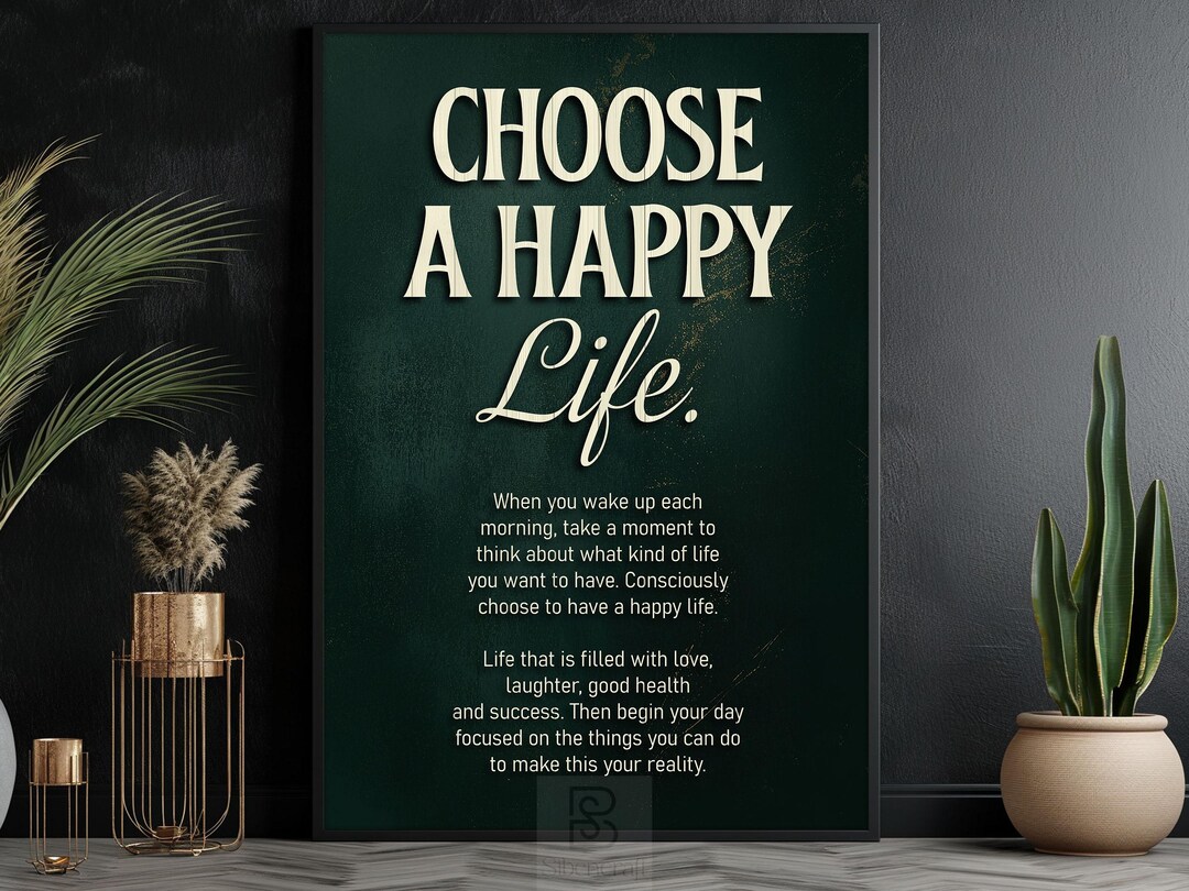 Choose A Happy Life Canvas Print, Motivation Poster Print, Motivation ...