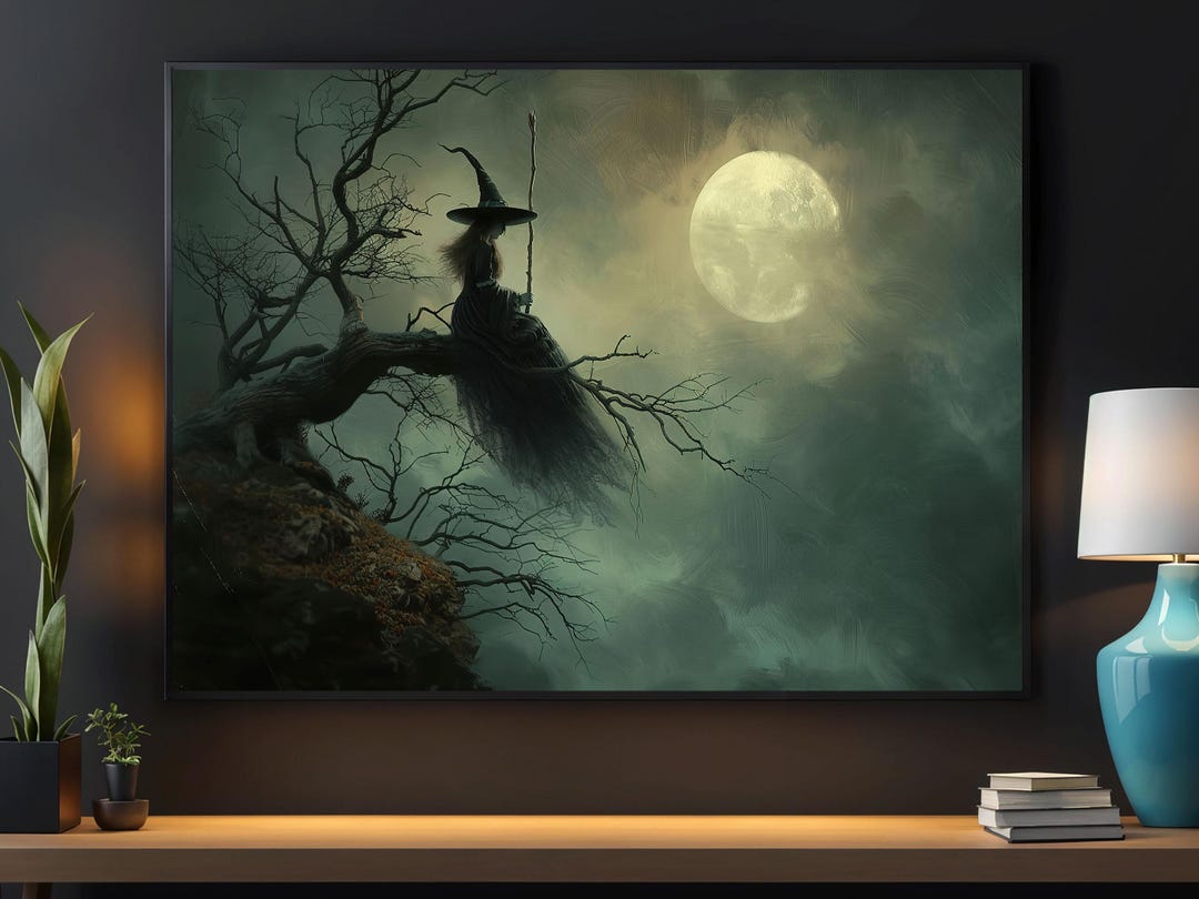 Witch Under Moonlight Canvas Print: Halloween Wall Art - Etsy