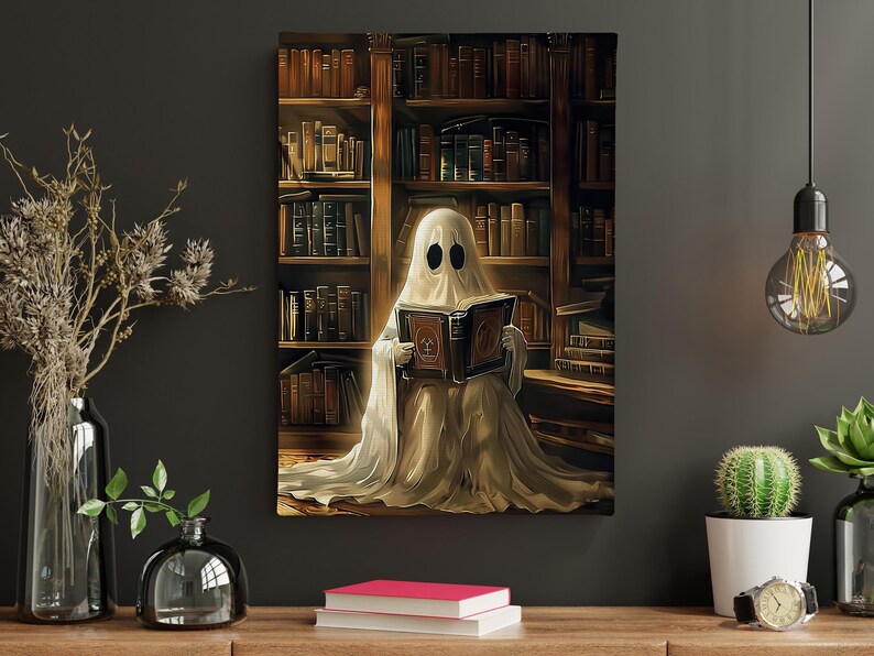 Ghost Reading in Library Canvas Print: Spooky Halloween Wall Art - Etsy