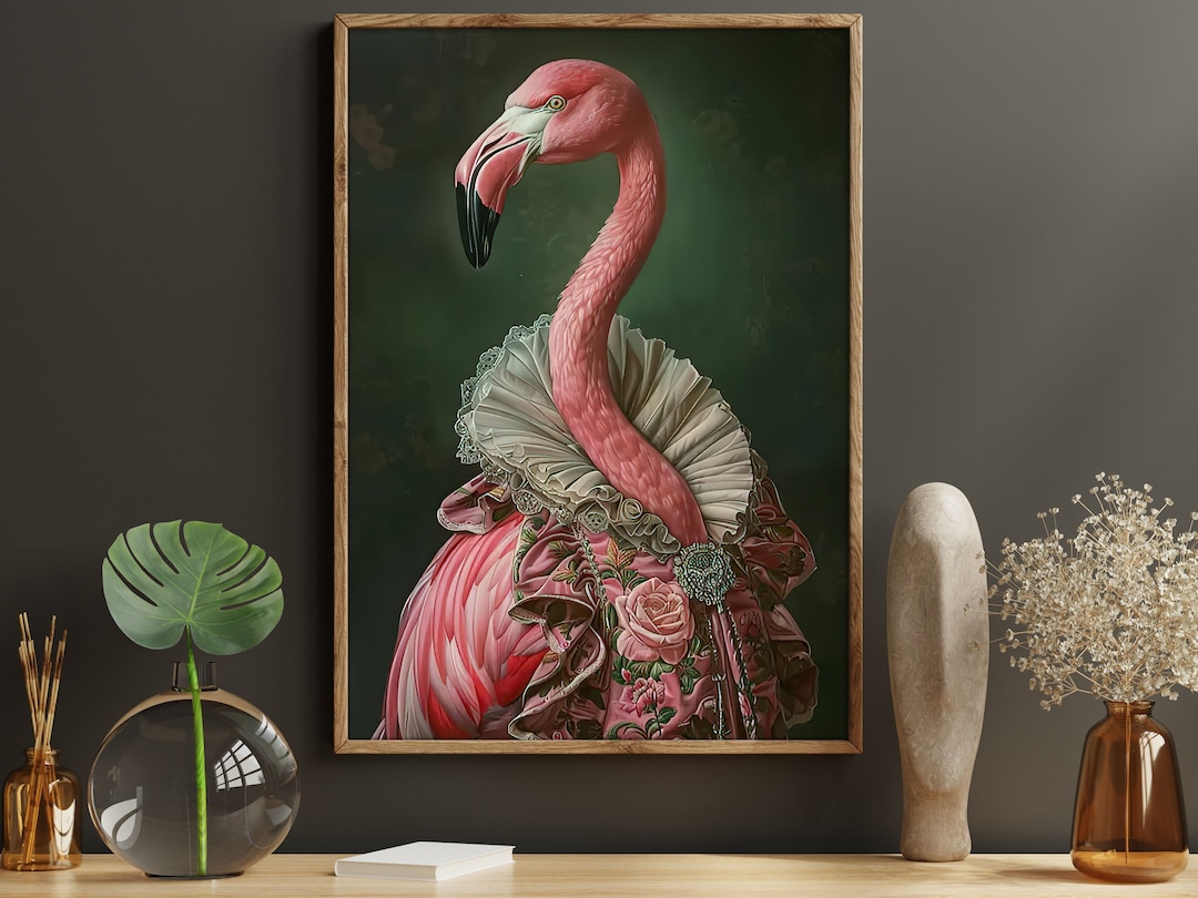 Vintage Renaissance Flamingo Painting, Retro Flamingo Print, Cottage ...