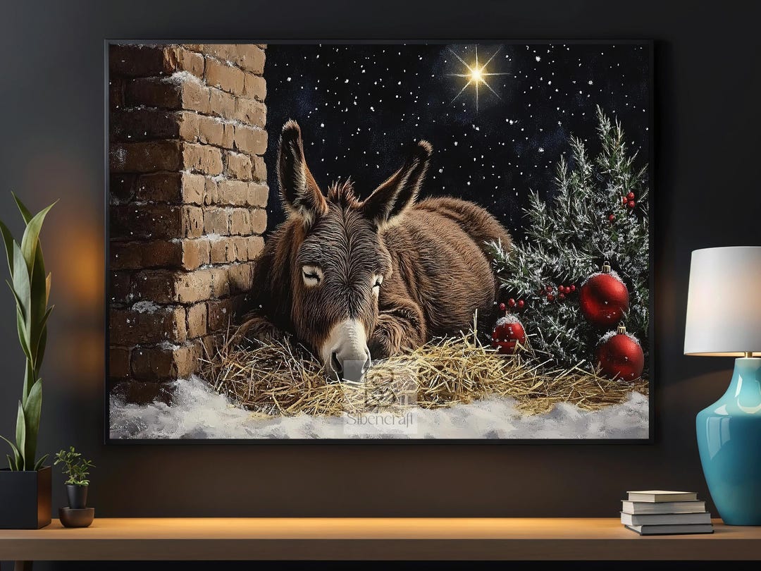 Donkey Nativity Canvas Print, Christmas Stable Poster, Holy Night Wall ...