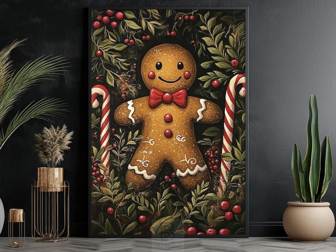 Vintage Gingerbread Painting, Cozy Christmas Canvas Print, Homely ...