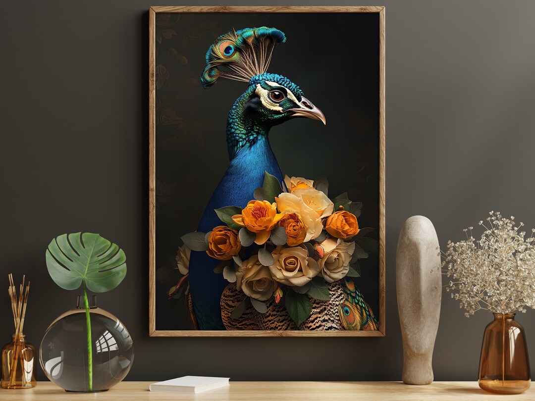 Vintage Peacock Lady Painting, Renaissance Peacock Print, Peacock ...