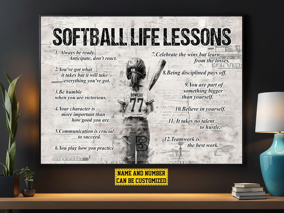 Softball Life Lessons Personalized Canvas Print: Gift for Daughter - Etsy
