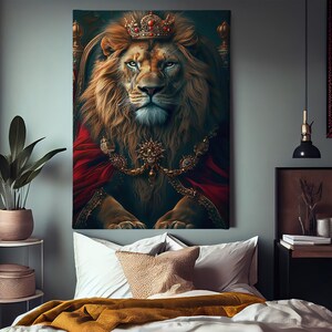 Vintage Renaissance Lion King Painting, Dark Lion Print, Cottage Lion ...