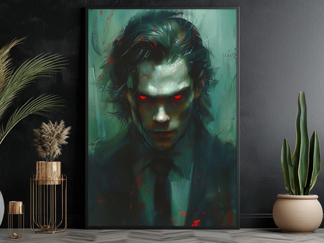 Dark Surreal Young Vampire Painting, Dark Creepy Man Print, Vampire ...