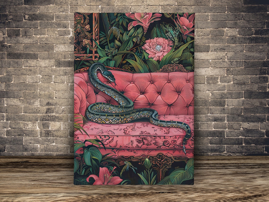 Tropical Snake on Pink Sofa Canvas Print - Wild Animal Wall Art - Etsy