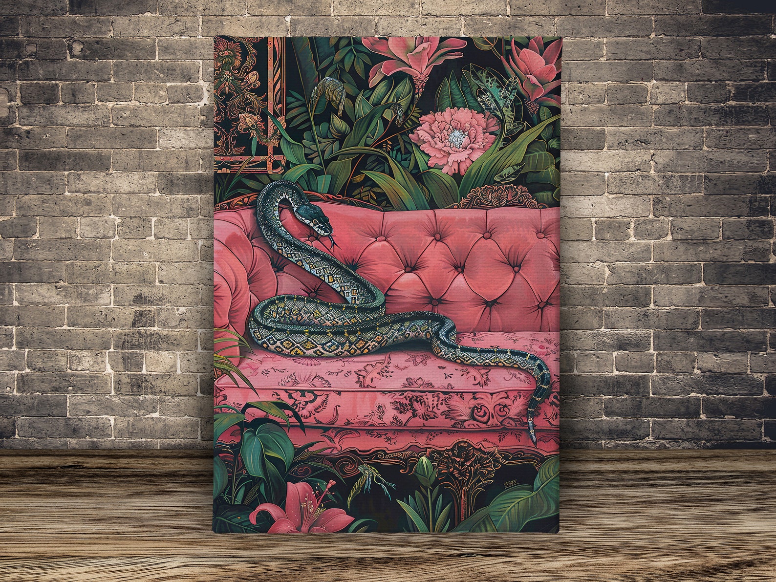 Tropical Snake on Pink Sofa Canvas Print - Wild Animal Wall Art - Etsy