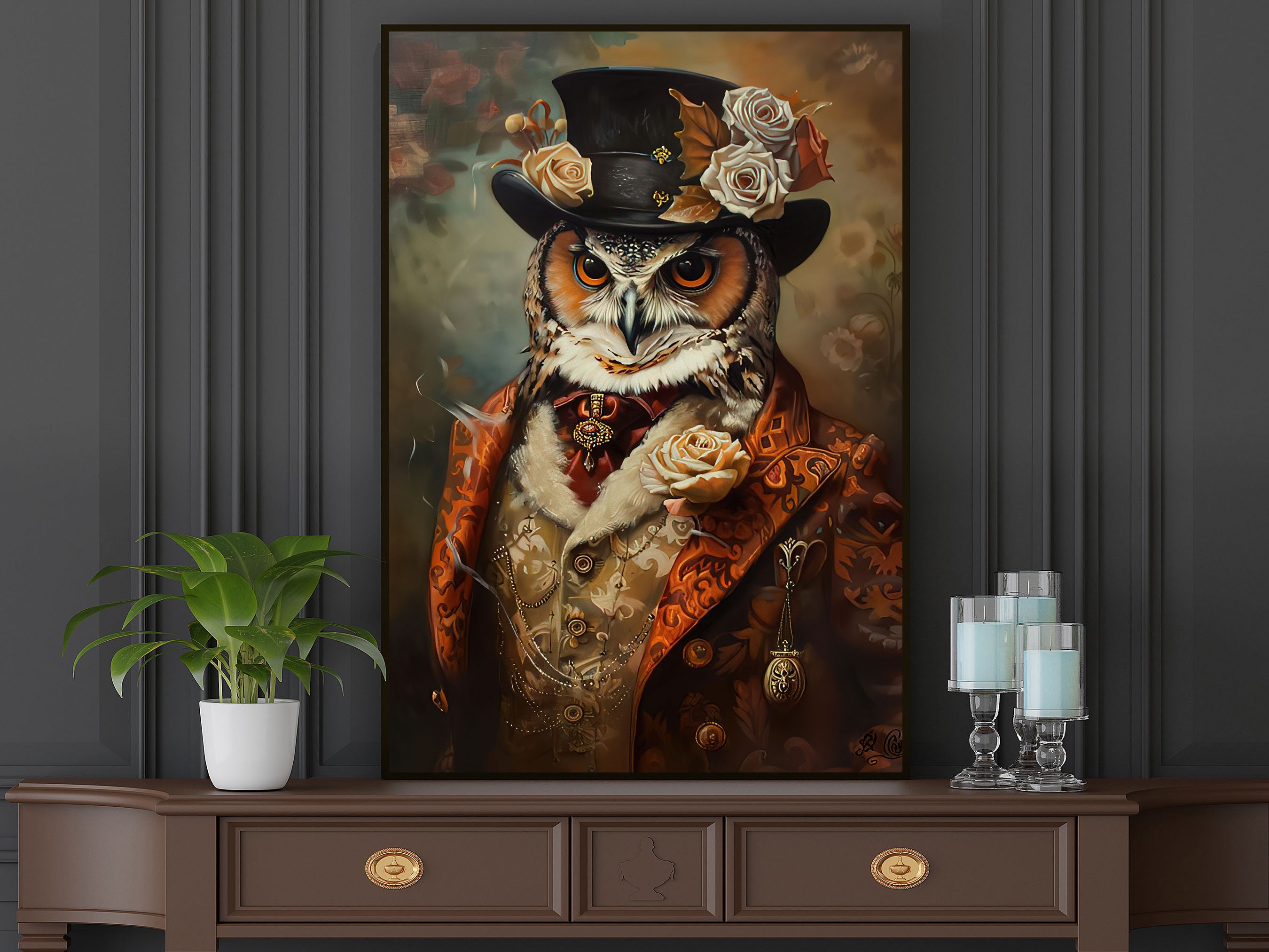 Cottage Renaissance Owl Painting, Retro Owl Print, Vintage Owl Canvas ...