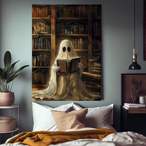 Vintage Ghost Reading Book in Library Canvas Print, Dark Ghost Print ...