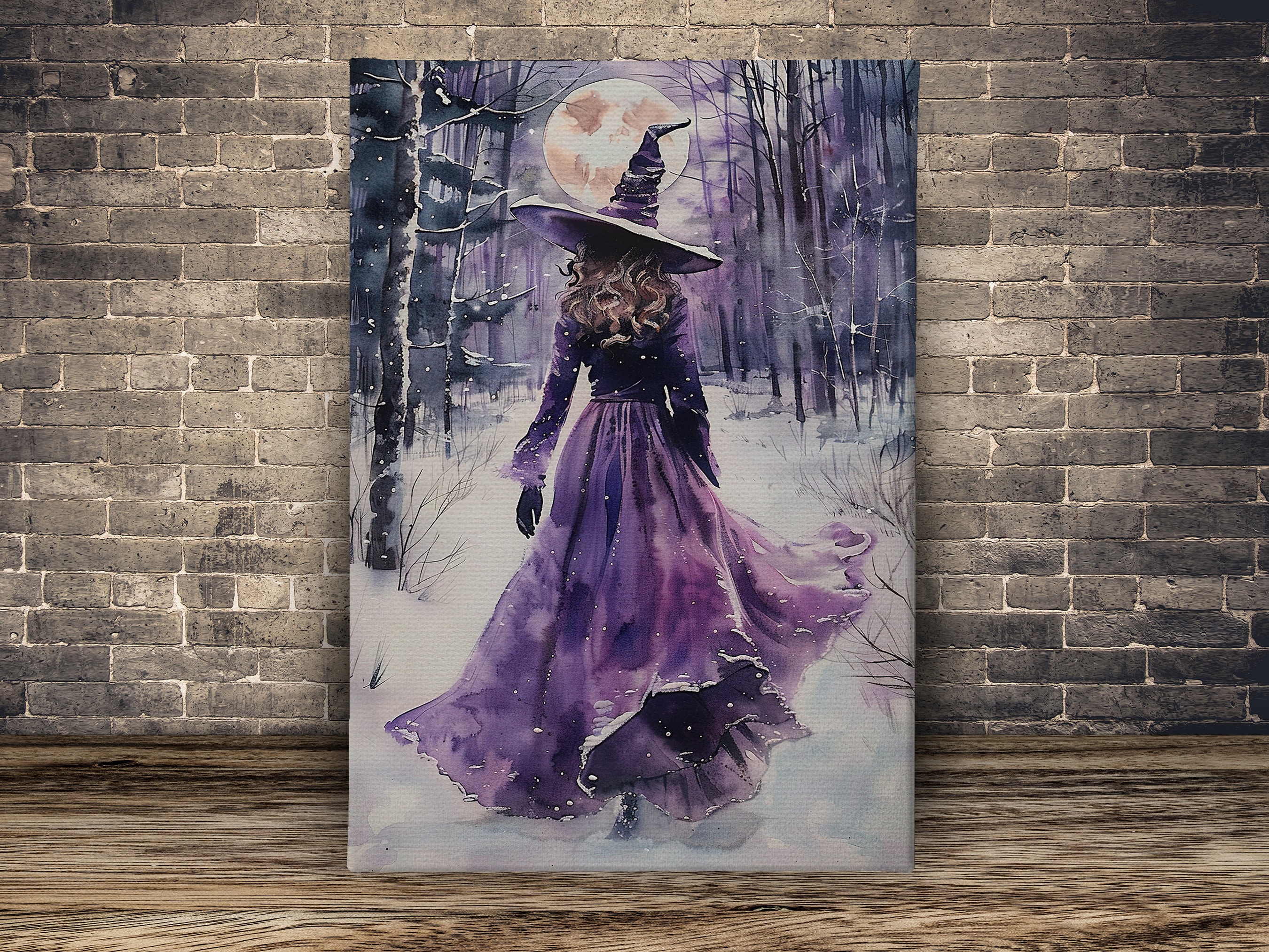 Young Witch in Winter Forest Oil Painting, Witch Print, Witchy Canvas ...