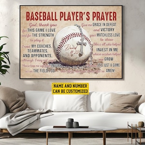 Personalized Baseball Player's Prayer Canvas Print, Softball Gift - Etsy