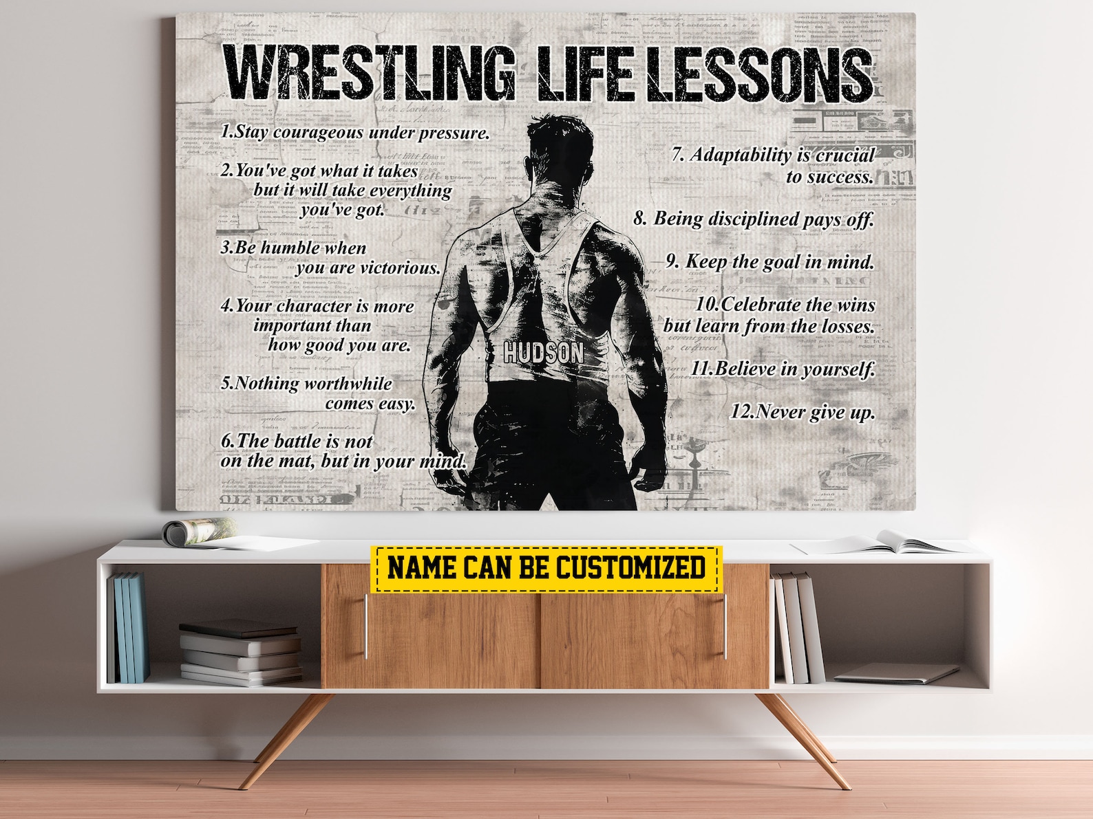 Wrestling Life Lessons Personalized Canvas Print, Motivational Poster ...