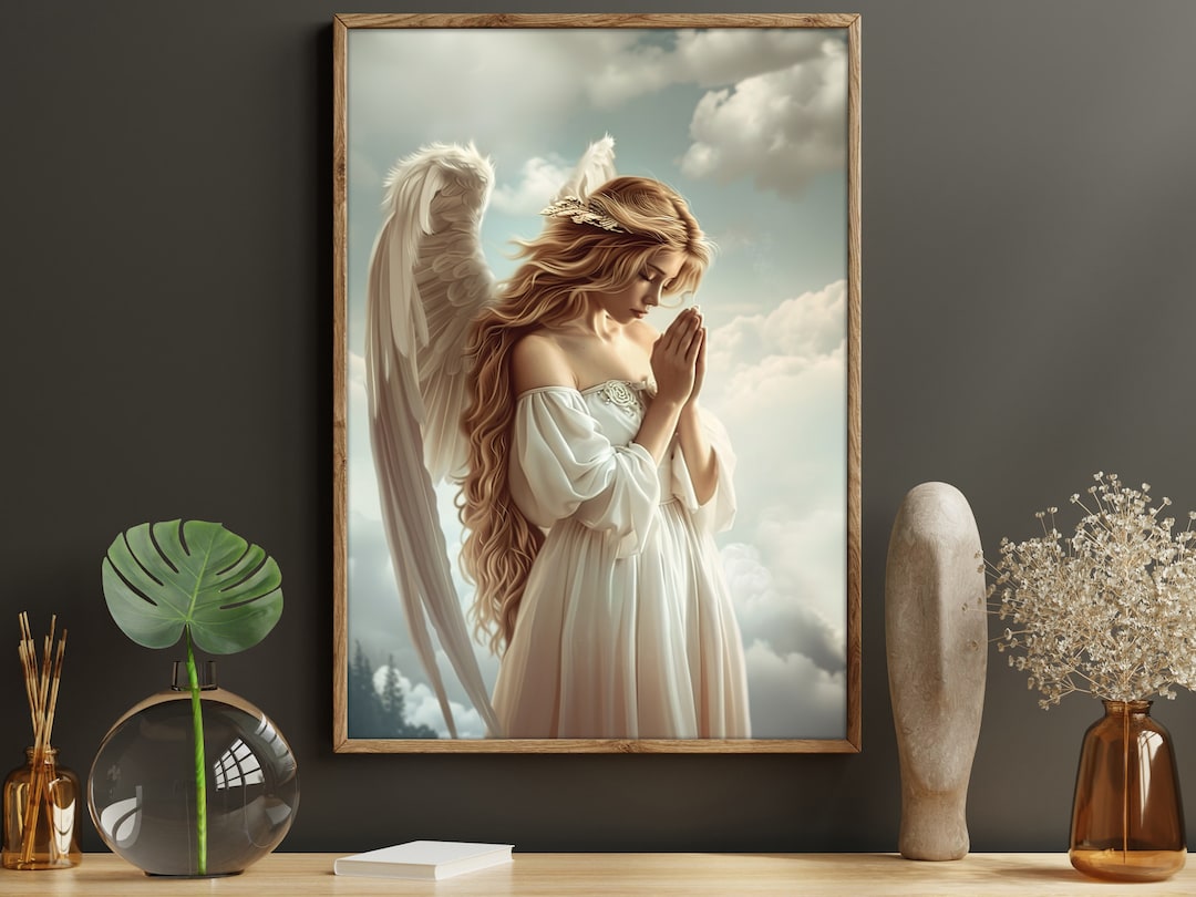 Young Angel Praying Painting, Angel Print, Faith Canvas Print, Catholic ...