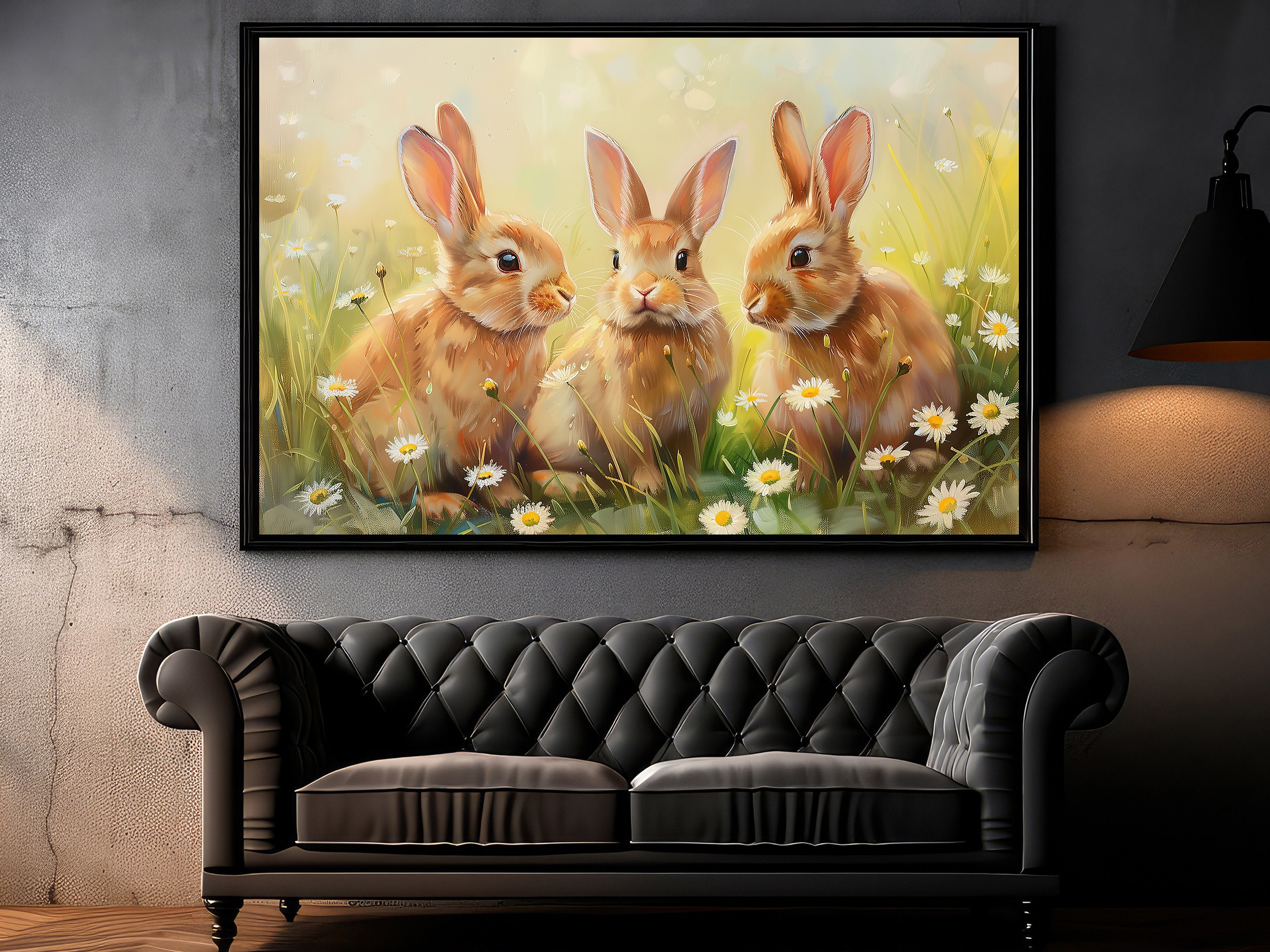 Vintage Rabbits in the Flowers Garden Painting, Lovely Rabbit Print ...