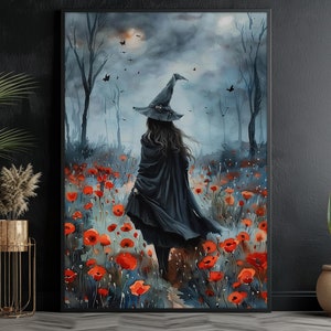 Young Witch in Dark Flower Garden Oil Painting, Witch Print, Witchy ...